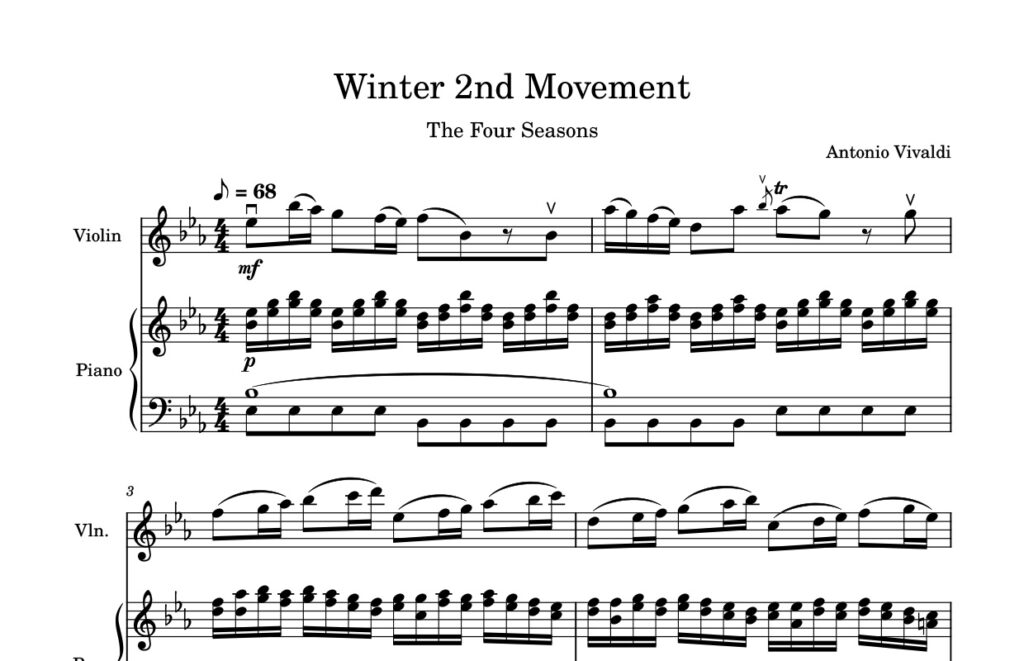 Vivaldi Winter 2nd Movement | Music Note